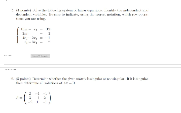 Solved 5. (4 points) Solve the following system of linear | Chegg.com