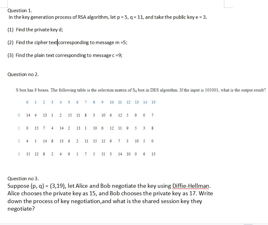 Solved Question 1. In the key generation process of RSA | Chegg.com