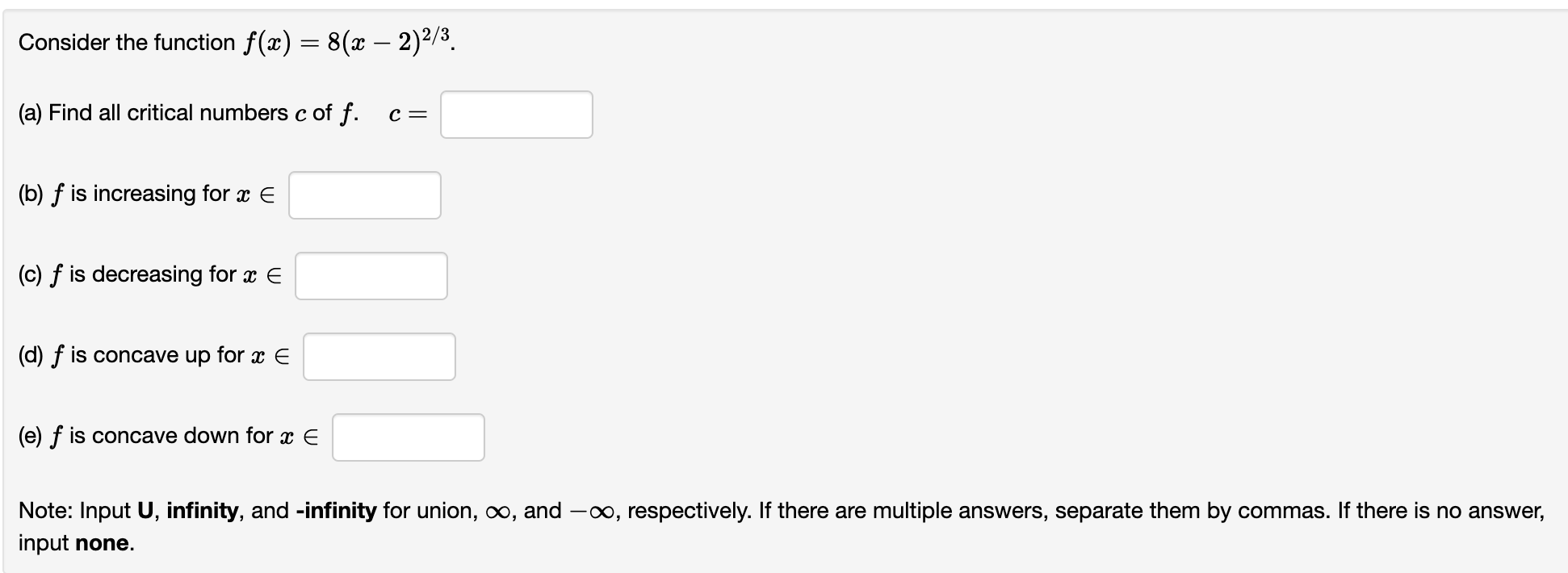 Solved Consider the function f(x)=8(x−2)2/3. (a) Find all | Chegg.com