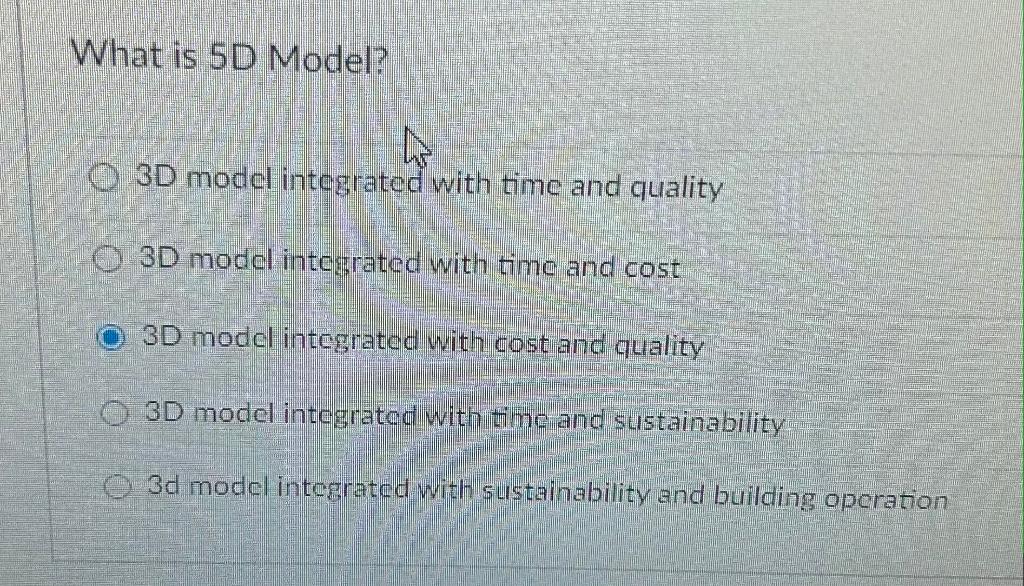 Solved What is 5D Model? 3D model integrated with time and | Chegg.com