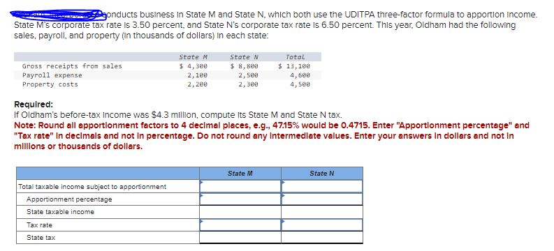 Solved ponducts business in State M and State N, which both | Chegg.com