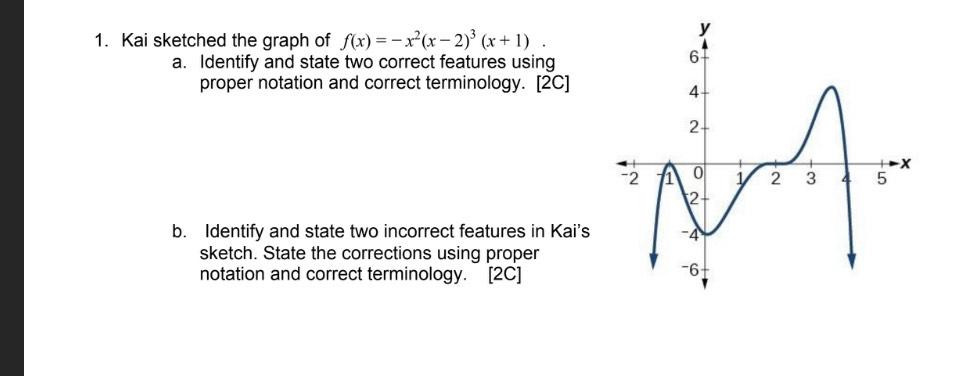 Solved 1. Kai sketched the graph of f(x) = -x?(x - 2)(x + 1) | Chegg.com