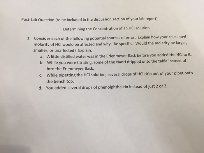 Solved Post-Lab Question (to be included in the discussion | Chegg.com