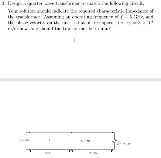 Solved 3. Design a quarter wave transformer to match the | Chegg.com