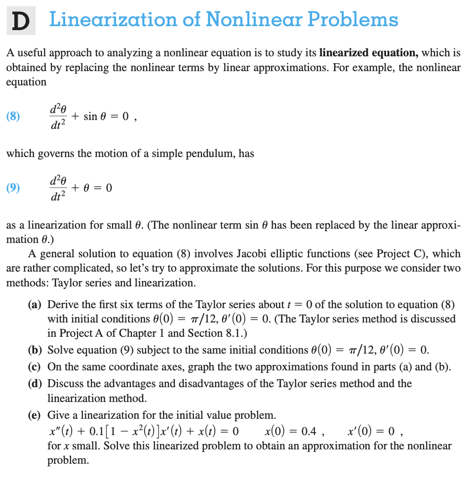 Solved D Linearization of Nonlinear Problems A useful | Chegg.com