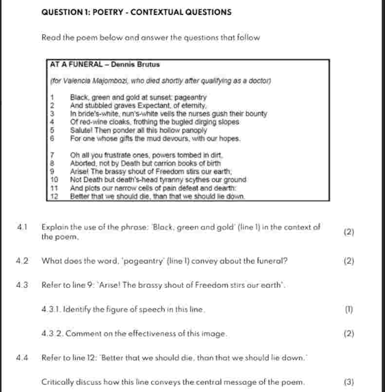 QUESTION 1: POETRY - ﻿CONTEXTUAL QUESTIONS Read the | Chegg.com