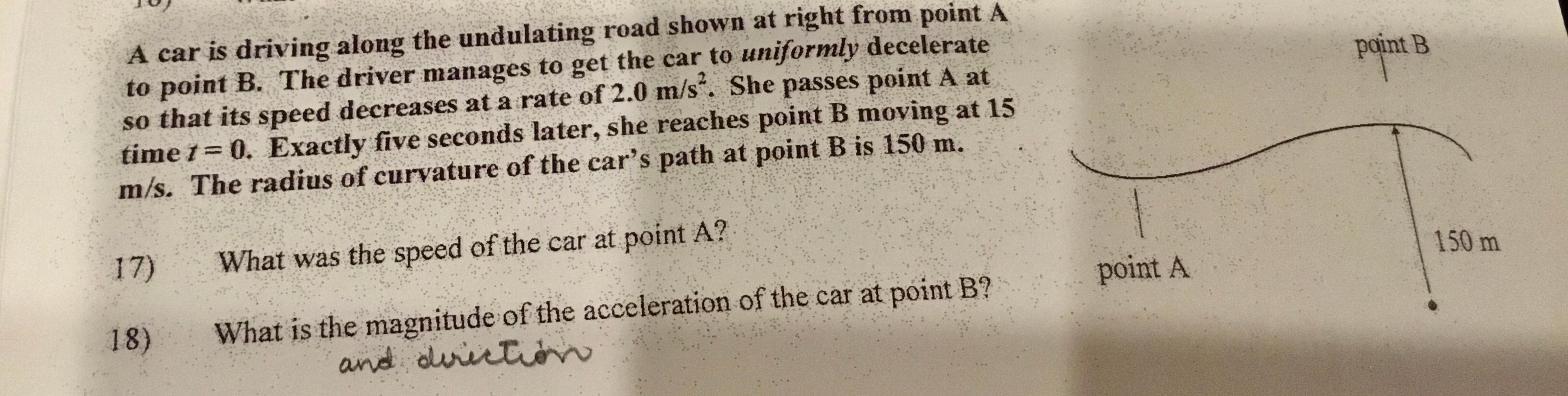 Solved paint B B A car is driving along the undulating road | Chegg.com