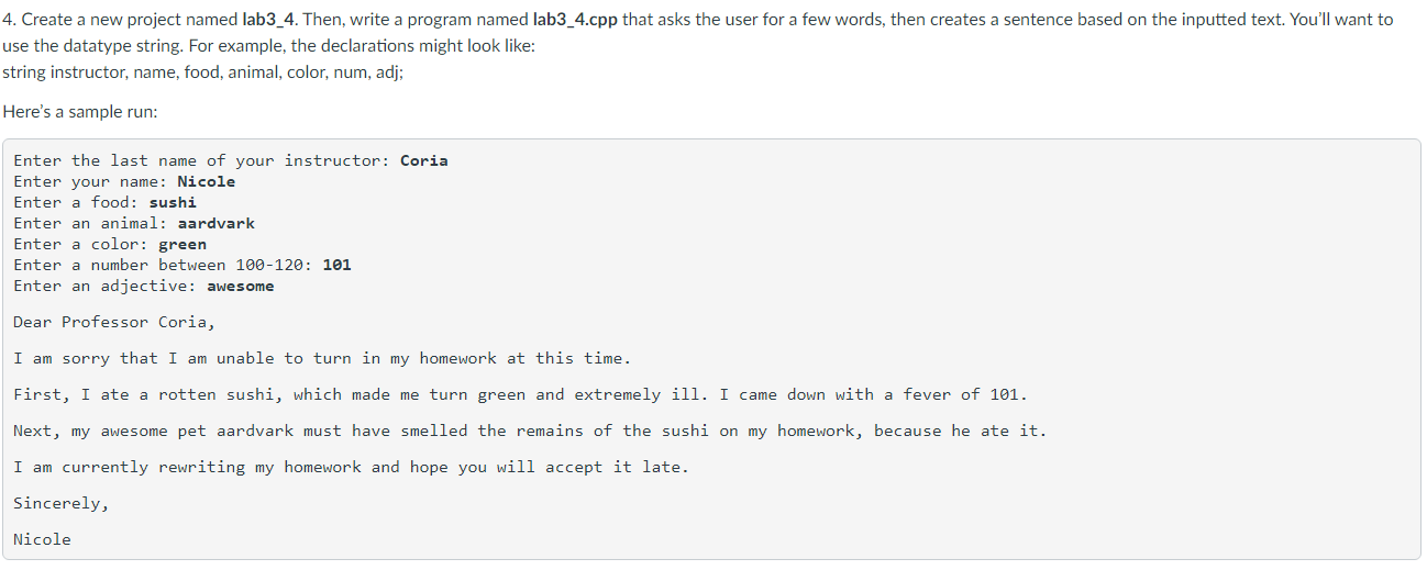 Solved 4 Create A New Project Named Lab3 4 Then Write A