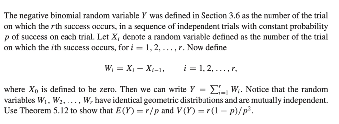 Solved The negative binomial random variable Y was defined | Chegg.com
