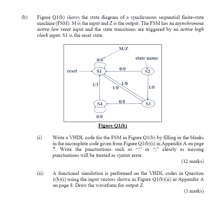 Figure Q1(b) shows the state diagram of a synchronous | Chegg.com
