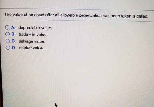 Solved The value of an asset after all allowable | Chegg.com