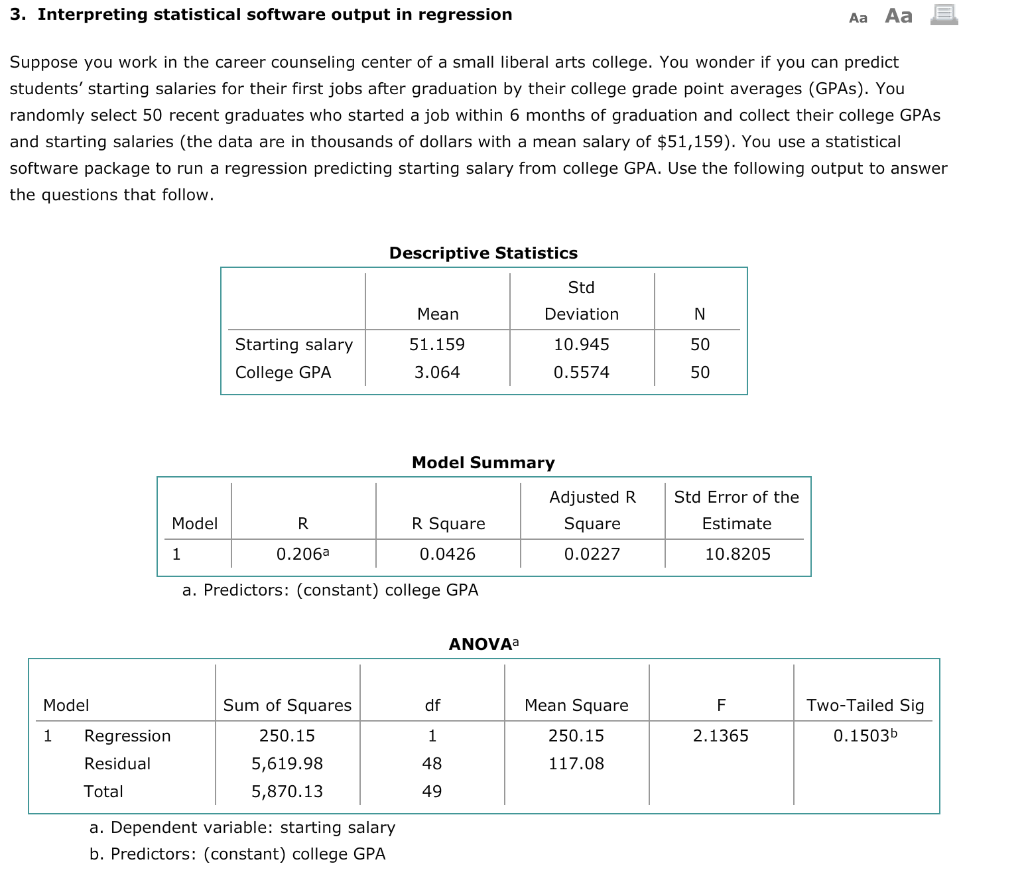 Solved 3. Interpreting statistical software output in | Chegg.com
