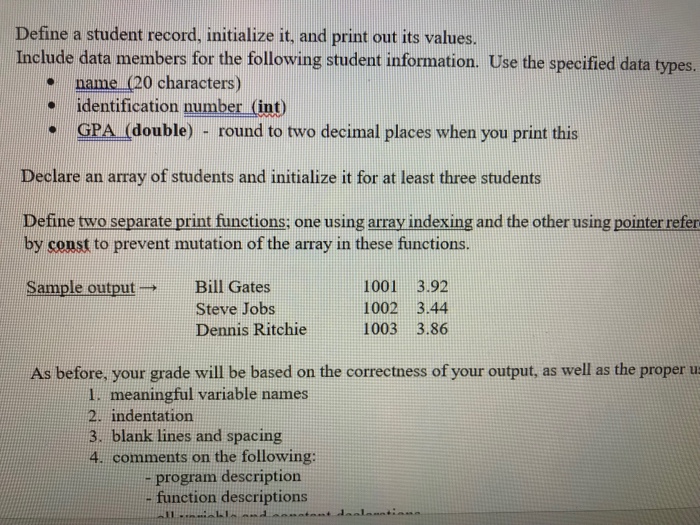 Solved Define a student record, initialize it, and print out | Chegg.com