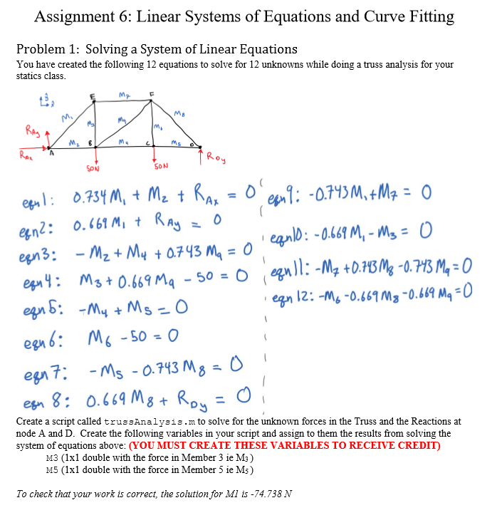 Solved Assignment 6 Linear Systems Of Equations And Curve