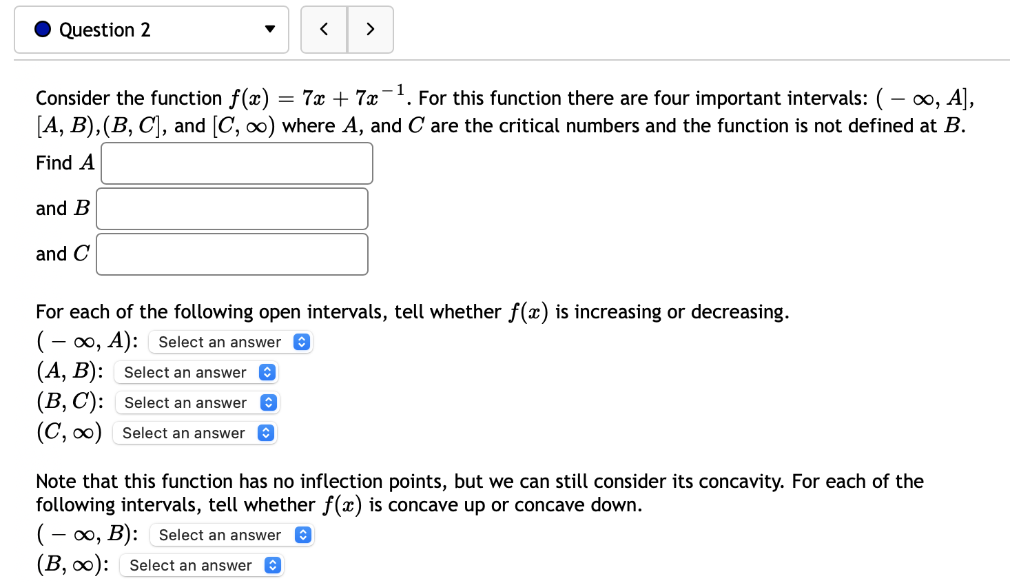 Solved Question 2 1 = Consider the function f(x) = 7x + | Chegg.com