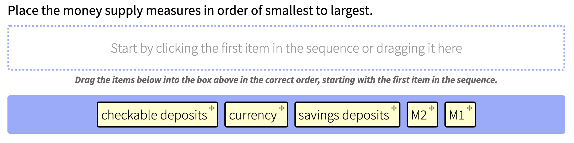 Solved Place the money supply measures in order of smallest | Chegg.com