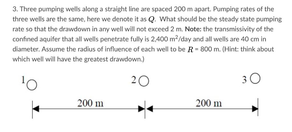 Solved 3. Three pumping wells along a straight line are | Chegg.com
