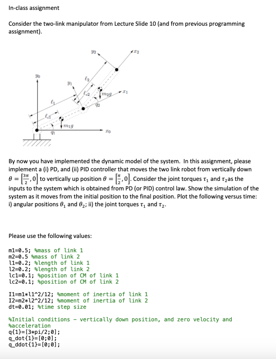 Solved In-class assignment Consider the two-link manipulator | Chegg.com