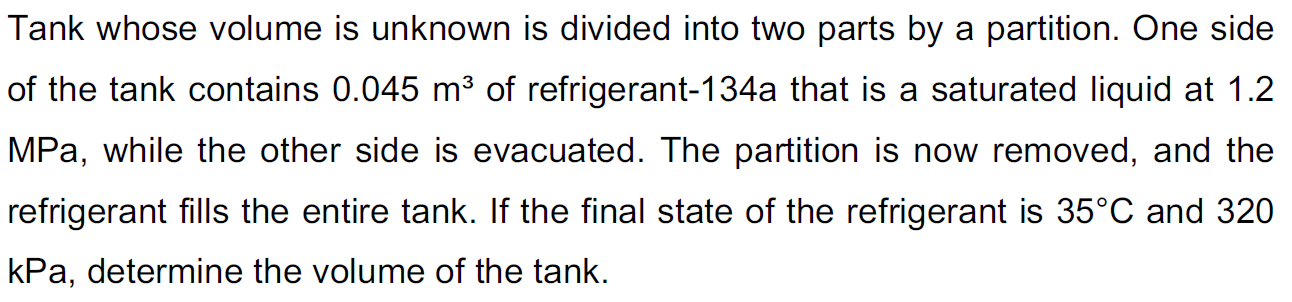 Solved Tank whose volume is unknown is divided into two | Chegg.com