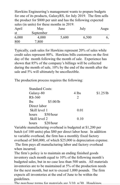 Solved Hawkins Engineering's management wants to prepare | Chegg.com