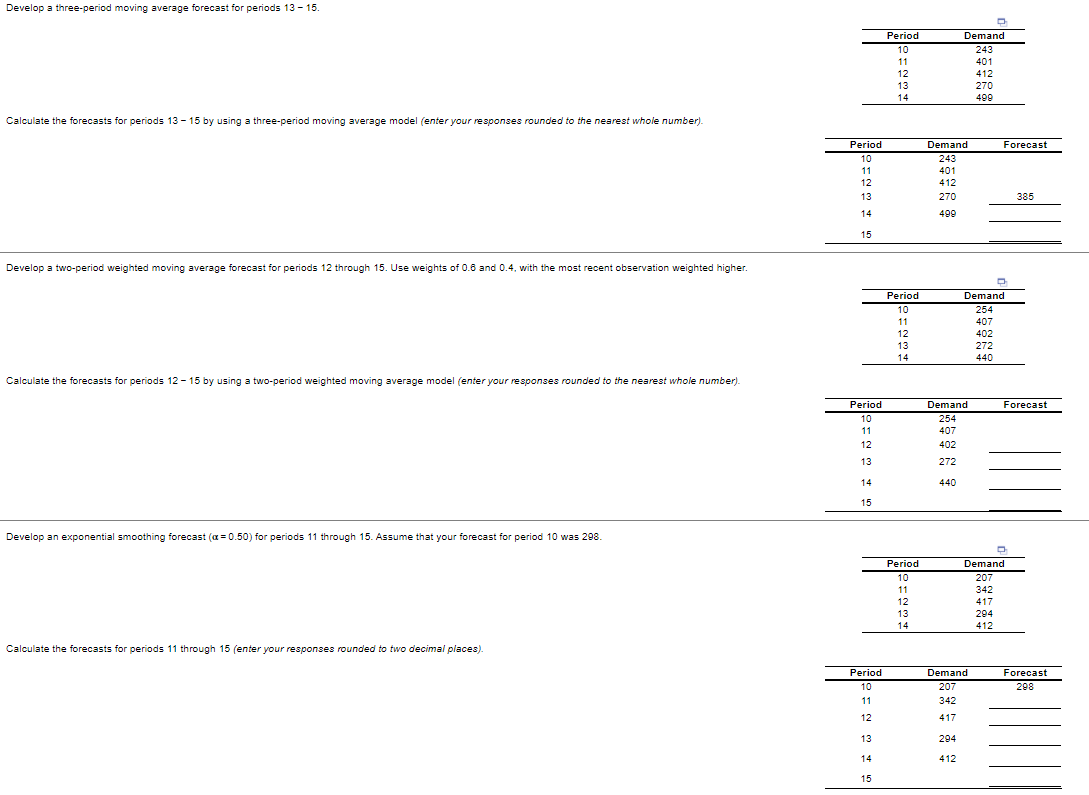 Solved Develop A Three period Moving Average Forecast For Chegg