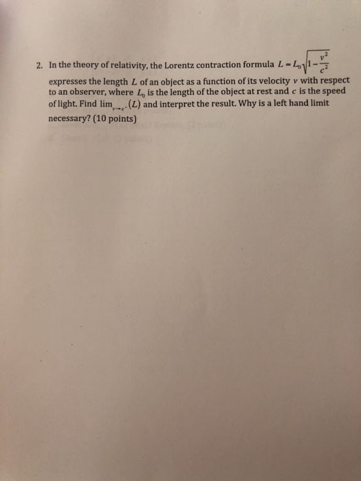 Solved 2. In the theory of relativity, the Lorentz | Chegg.com