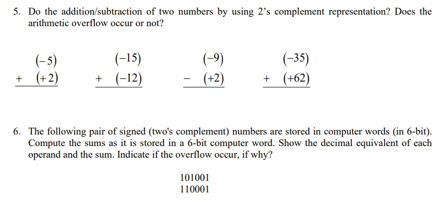 Solved 5. Do the addition/subtraction of two numbers by | Chegg.com