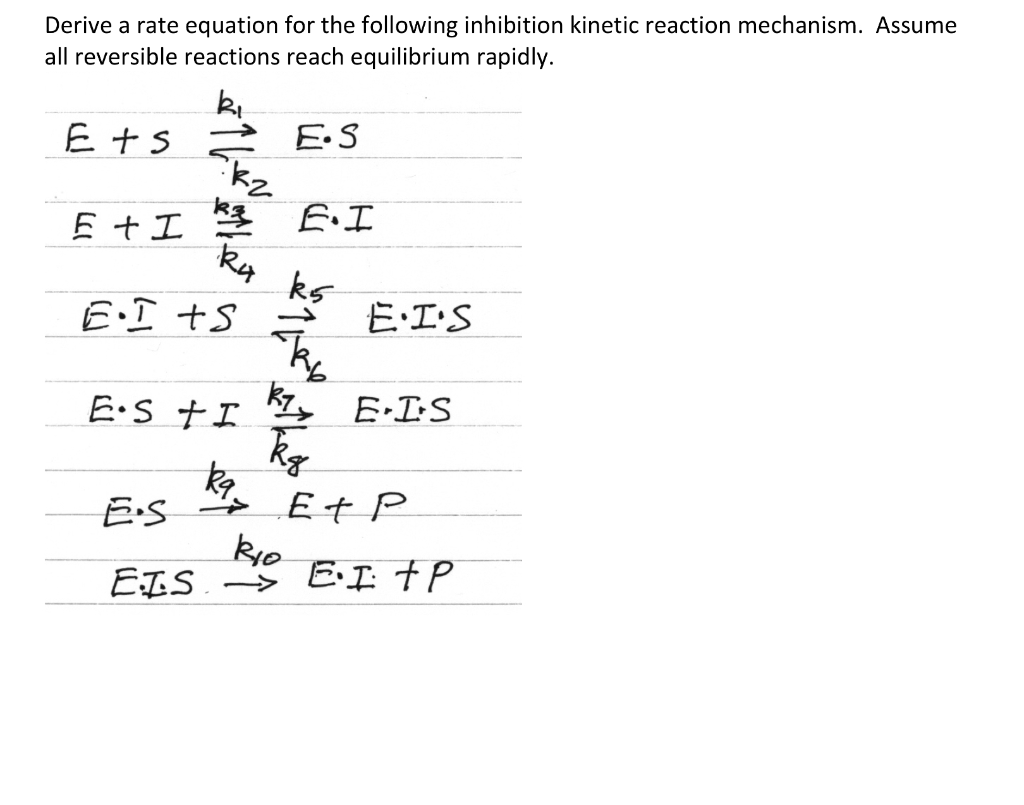 Derive a rate equation for the following inhibition | Chegg.com