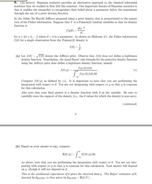 y! 8. (24 points) Bayesian statistics provides an | Chegg.com