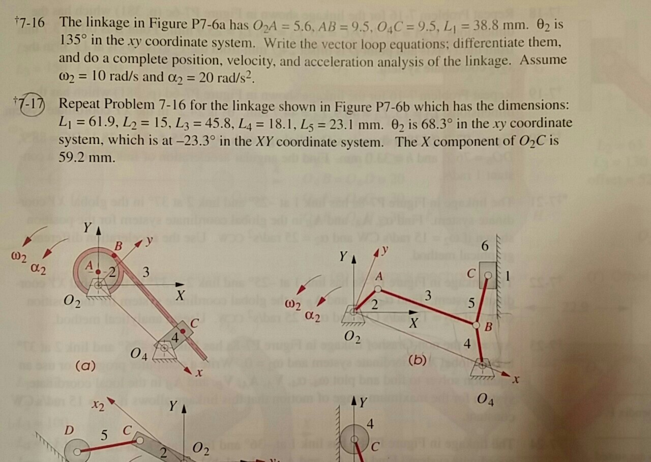 Solved The linkage in Figure P7-6a has O2A = 5.6, AB = 95. | Chegg.com