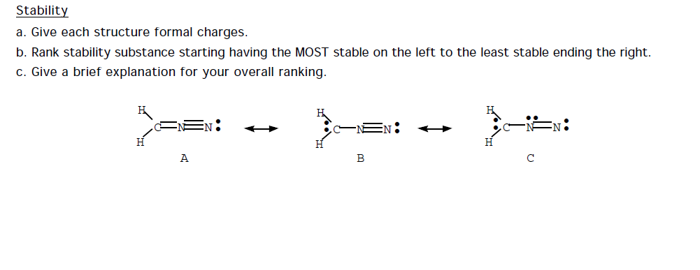 Solved Stability a. Give each structure formal charges. b. | Chegg.com