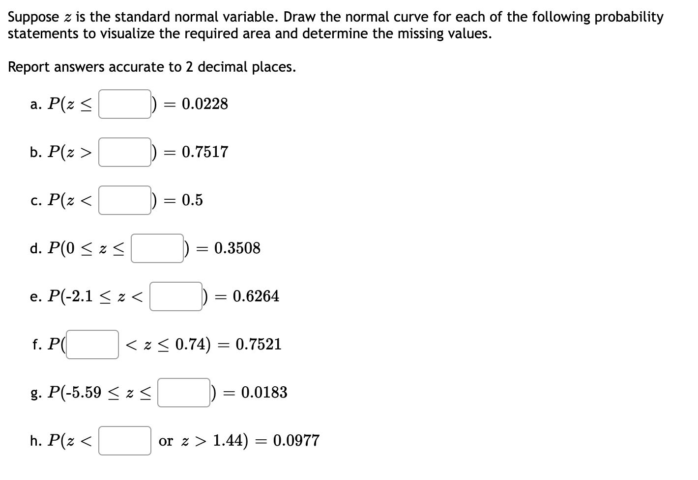 Solved Suppose z is the standard normal variable. Draw the | Chegg.com