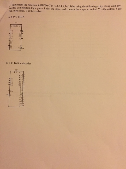 Solved Implement the function f(ABCD)= sigma m (0, 1, 3, 4, | Chegg.com