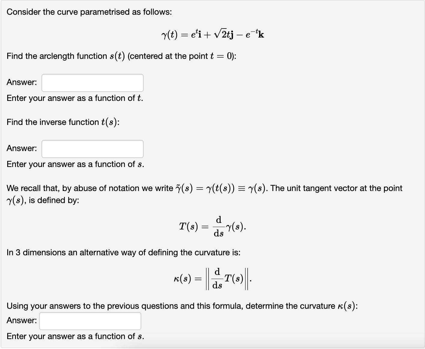 Solved Consider the curve parametrised as follows: | Chegg.com