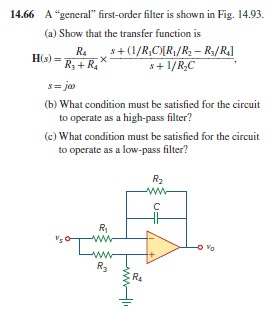 Solved 14.66 A "general" first-order filter is shown in Fig. | Chegg.com
