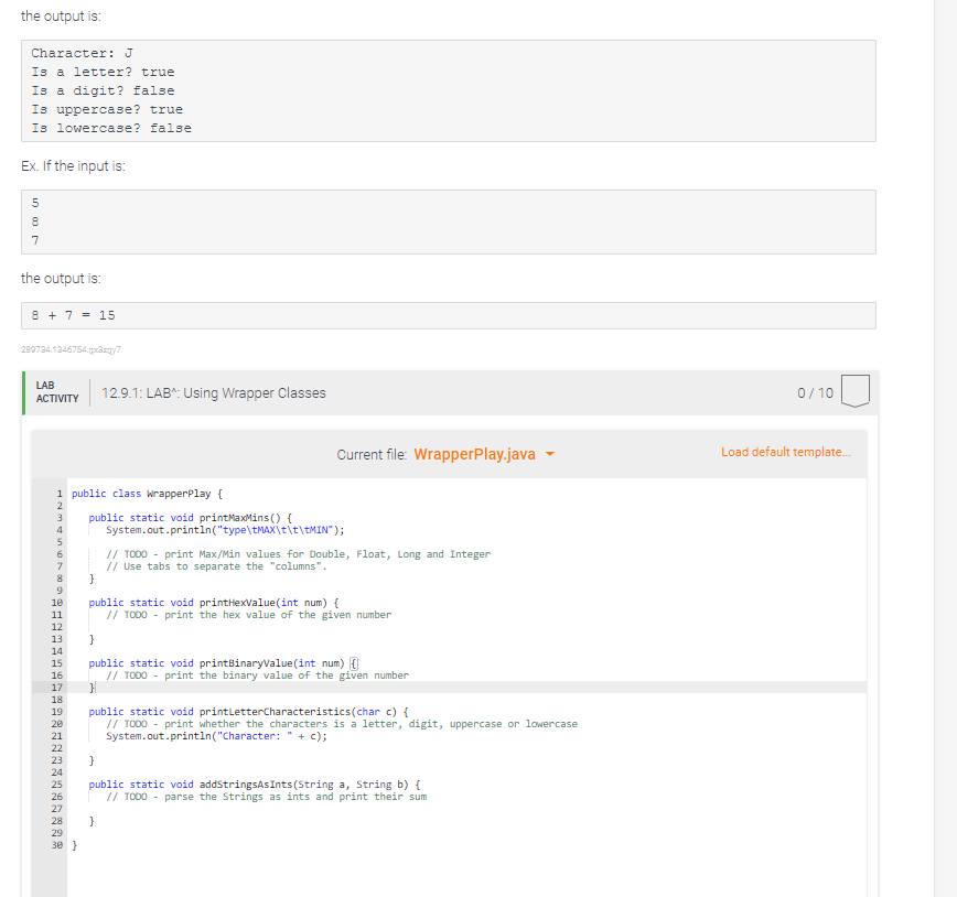 Solved 12.9 LAB^: Using Wrapper Classes The Driver program | Chegg.com
