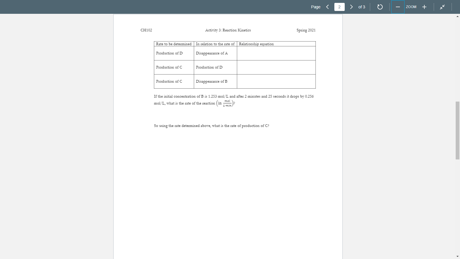 Solved 1. 414by one over the When writing rate expressions | Chegg.com