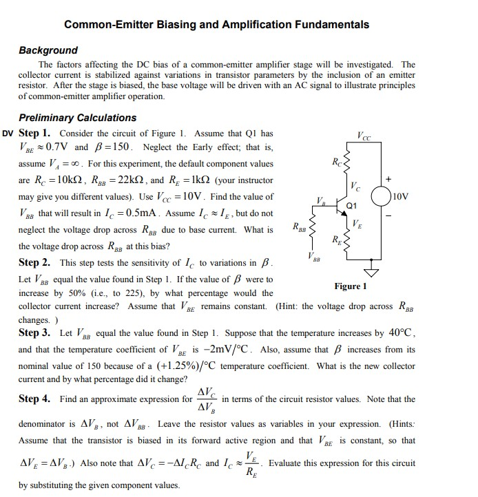 Solved Common-Emitter Biasing and Amplification Fundamentals | Chegg.com