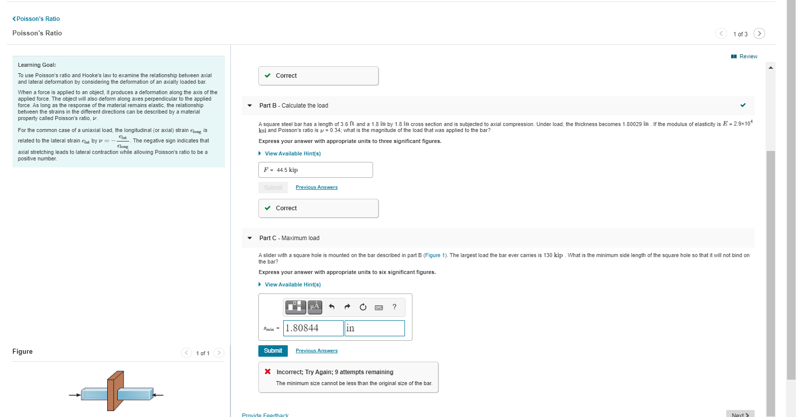 Solved A Review Correct Part B - Calculate the load | Chegg.com