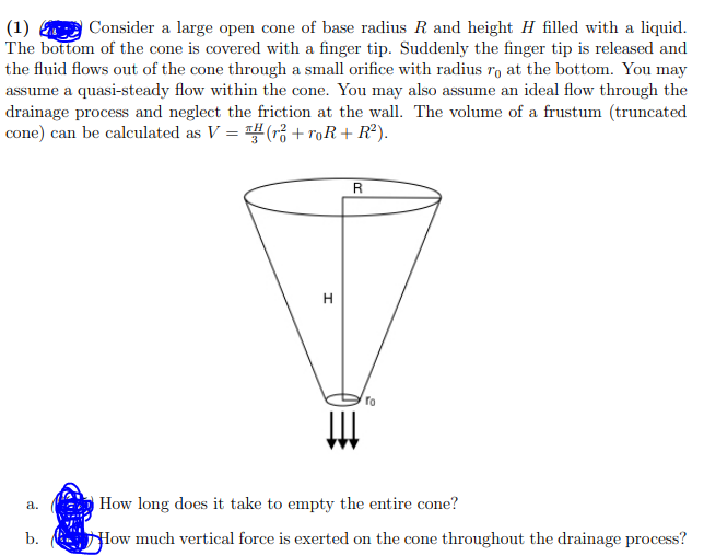 (1) Consider a large open cone of base radius R and | Chegg.com