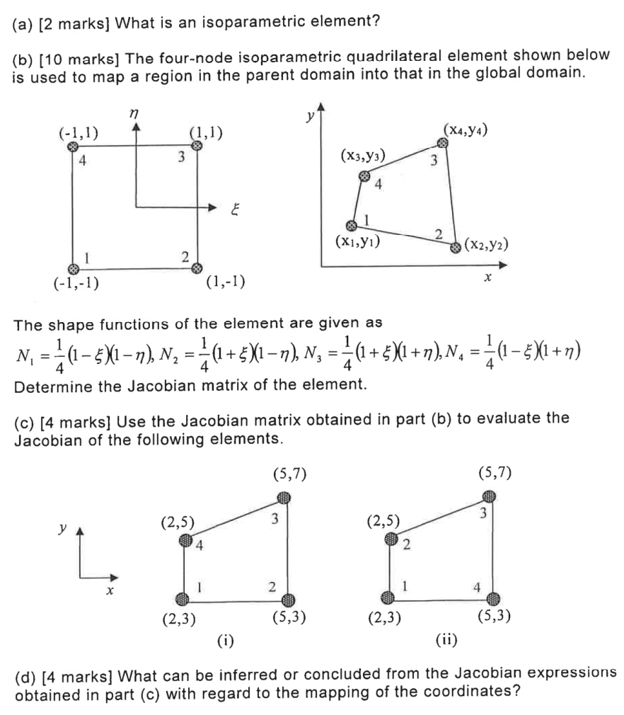 Solved (a) [2 marks] What is an isoparametric element? (b) | Chegg.com