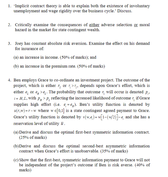 Solved 1. 'Implicit contract theory is able to explain both | Chegg.com