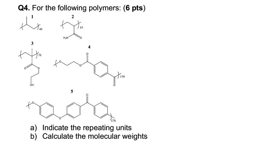 Solved Q4. For the following polymers: (6 pts) a) Indicate | Chegg.com
