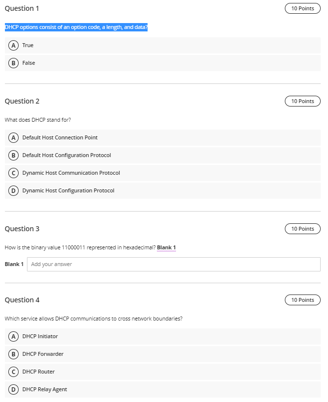 Solved DHCP options consist of an option code, a length, and | Chegg.com