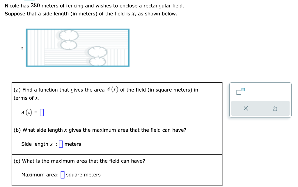 Solved Nicole has 280 meters of fencing and wishes to | Chegg.com