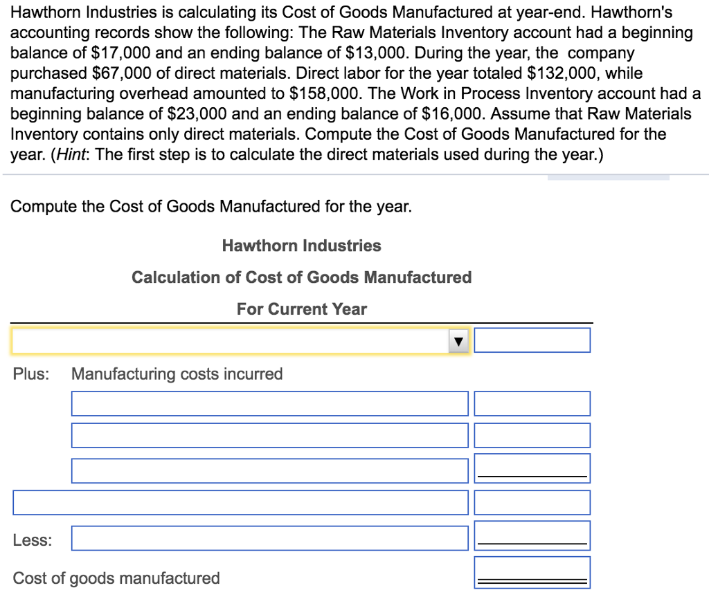 Solved Hawthorn Industries is calculating its Cost of Goods | Chegg.com