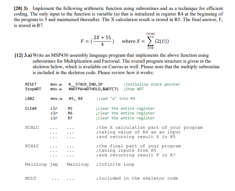 [20] 3) Implement the following arithmetic function | Chegg.com