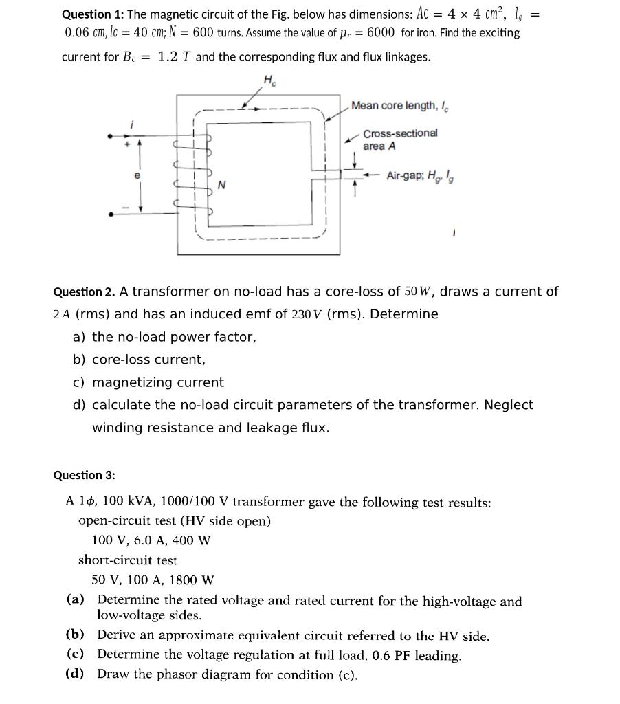 Solved Question 1: The magnetic circuit of the Fig. below | Chegg.com