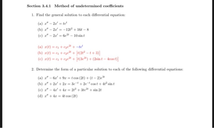 Solved Section 3.4.1 Method of undetermined coefficients 1. | Chegg.com