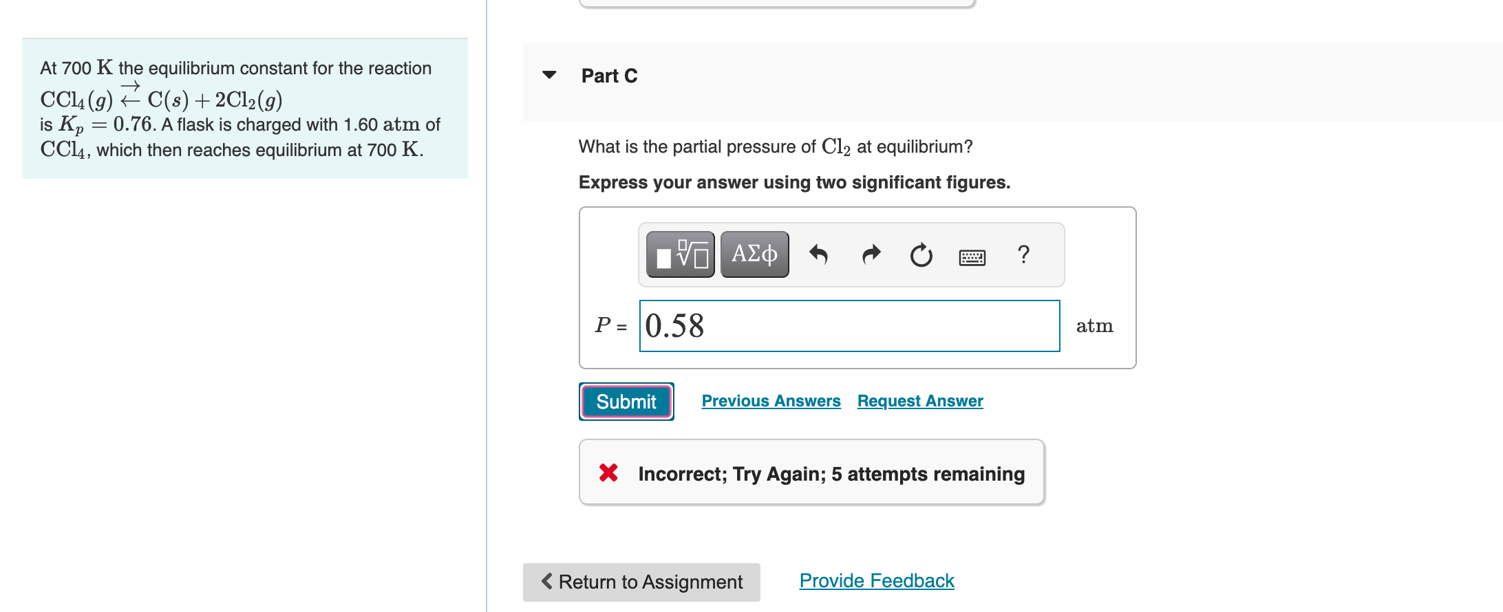 Solved What fraction of the CCl4 is converted into C and Cl2 | Chegg.com